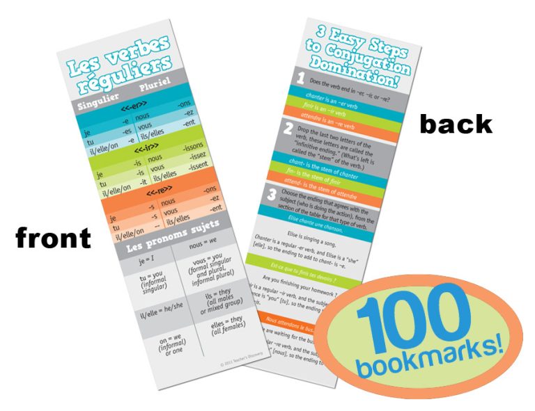 Regular Verbs French Bookmarks (100) - Teaching Unplugged