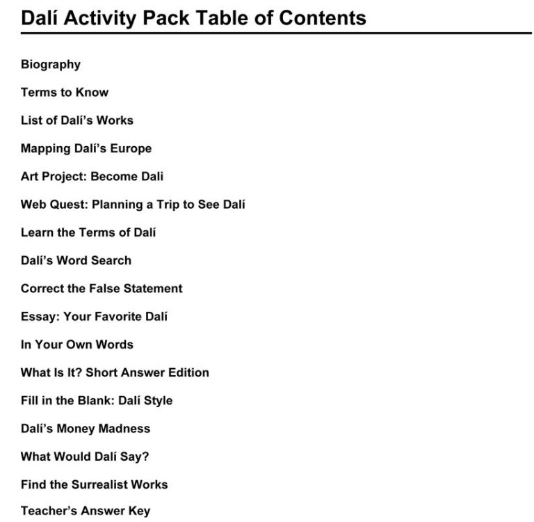 Salvador Dali Activity Packet Download - Salvador Dali Activity Pack ...