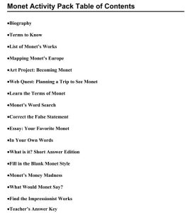 Claude Monet Activity Packet Download - Claude Monet Activity Pack ...